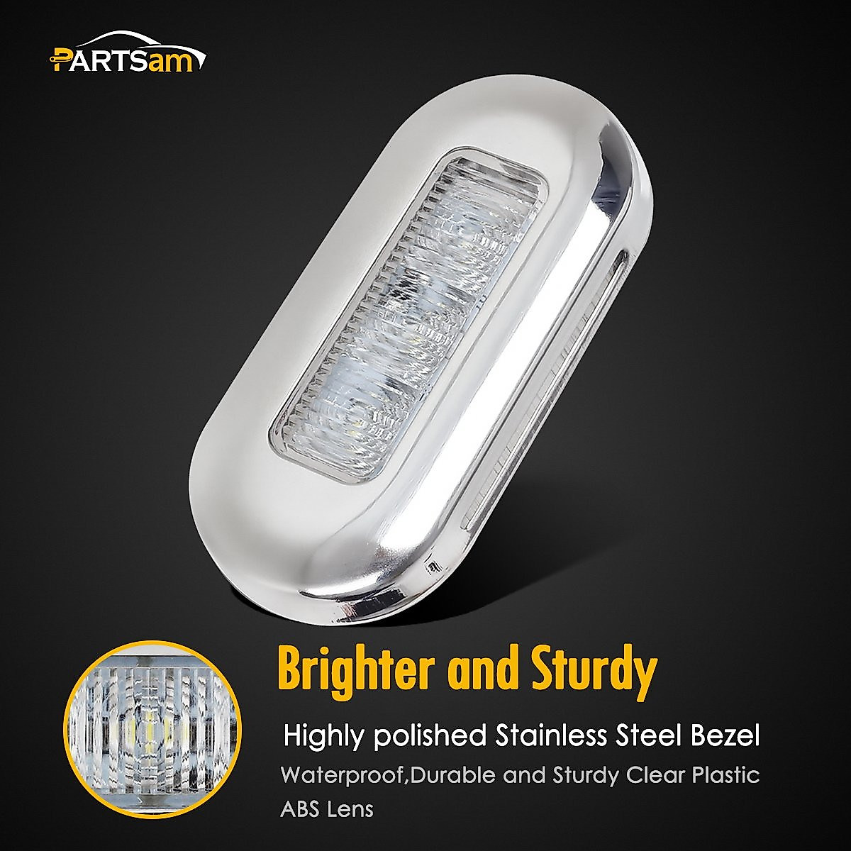 Partsam 4pcs 3" LED Oblong Stainless Courtesy Light Submersible Yacht Marine Boat Deck Lights, Walkways Step storage Led Interior Exterior courtesy Lights lighting, Suface Mount, 12V