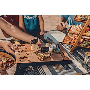 TOSCANA - A Picnic Time brand Delio Cheese Board and Knife Set, Charcuterie Board Set, Acacia Wood Cutting Board with Cheese Knife and Markers, (Acacia Wood)