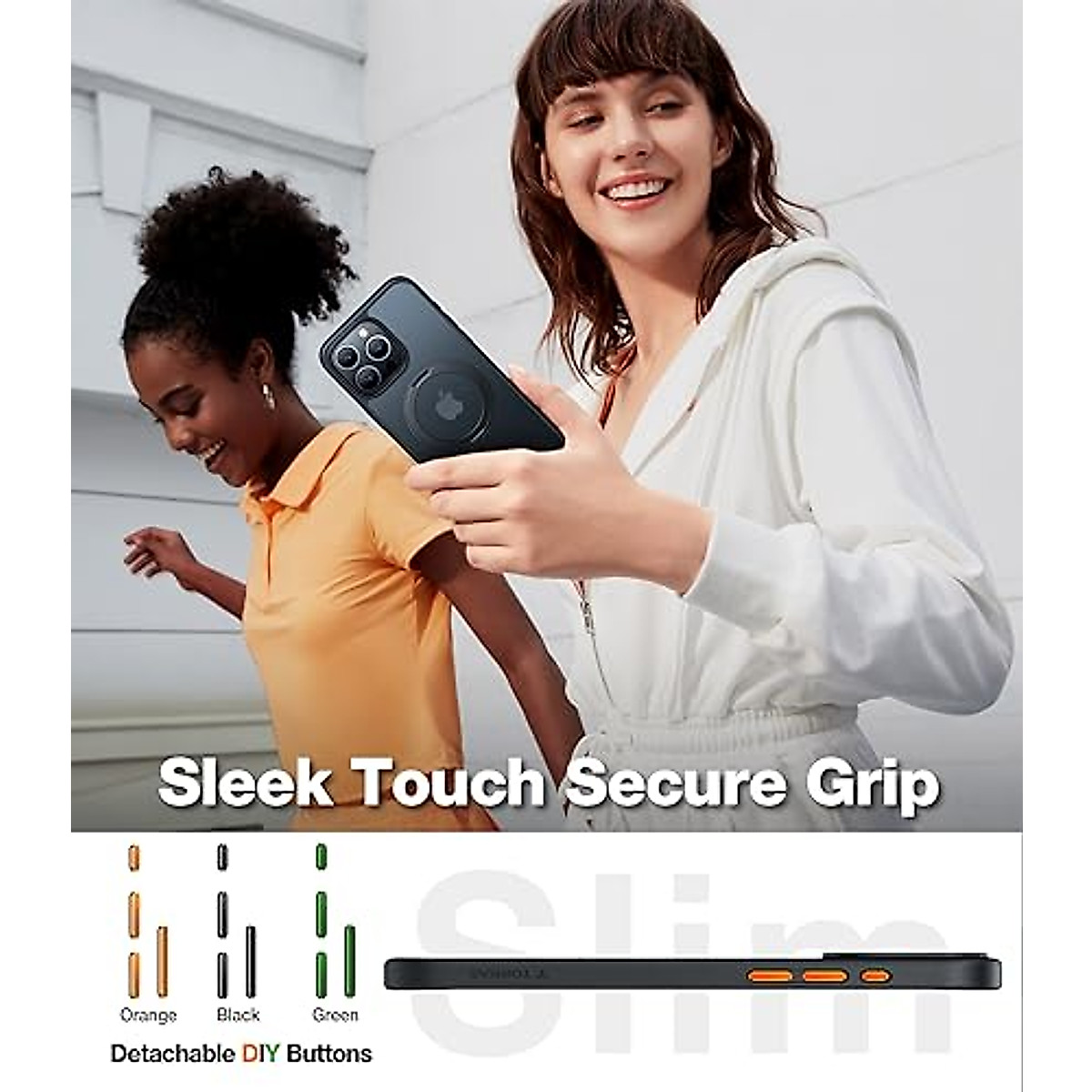 TORRAS 360° Rotatable Magnetic Ring for iPhone 14 Pro Case with Stand [Military-Grade Protection] [Compatatible with MagSafe] Slim Translucent Shockproof Phone Case iPhone 14 Pro, Matte Black