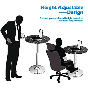 Byroce Round Bar Table, Cocktail Table Height Adjustable with 360° Swivel Top, Silver Leg & Base, High Pub Table for Bistro, Parties, Café, Kitchen and Dining Room (2, Black)