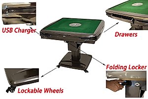 TRYHO Tornado Automatic Mahjong Table Gray Ultra-Thin Pedestal Folding Style with Tiles 宣和 超薄电动麻将桌 Electric Mah Jongg More Rounds No More Shuffling (44mm, Numbered Tiles)