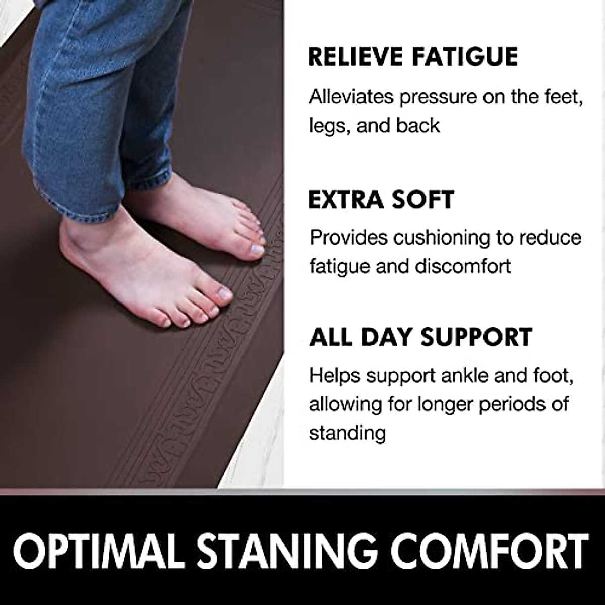 Anti Fatigue Kitchen Mats for Floor, Standing Desk Mat, Cushioned Comfort Mat for Home, Office, Laundry,Pain Relief, Non Slip Bottom, Waterproof & Easy to Clean, 24"x72", Brown
