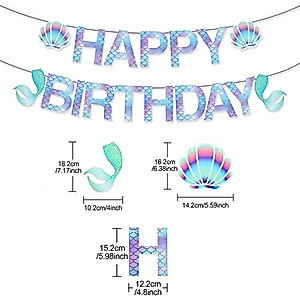 Happy Birthday Banner Mermaid Pre-assembled, Mermaid Birthday Decoration for Girls, Mermaid Party Supplies for Mermaid/Under The Sea Animal Themed Birthday Party, Baby Shower