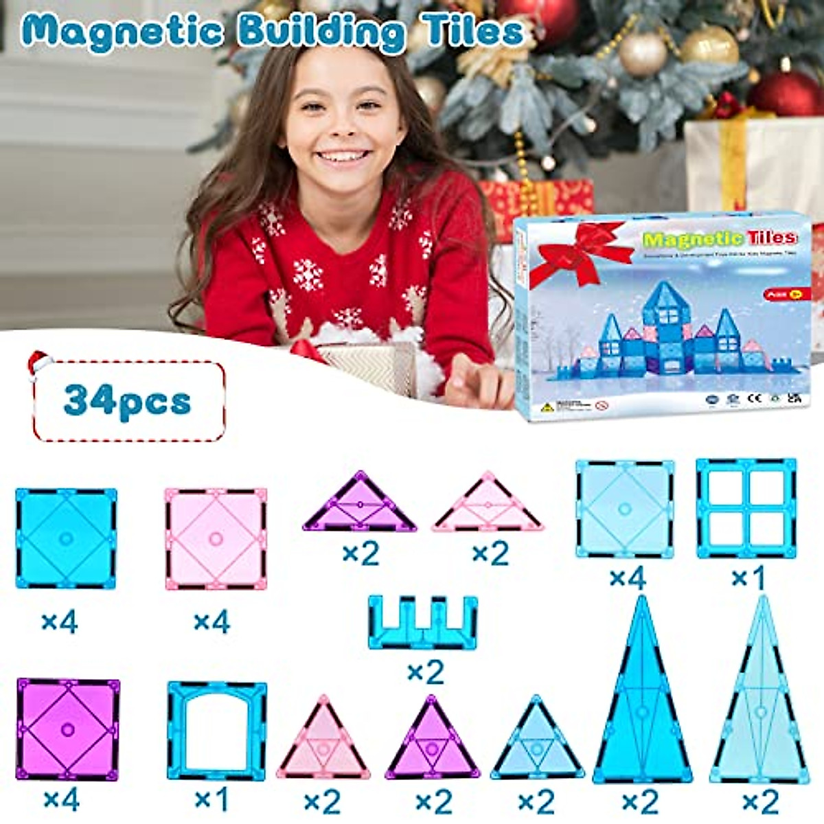 Mruikeny Magnetic Tiles Kids Toys for 3 4 5 6 7 8+ Years Old Boys Girls Magnet Toys Building Tiles STEM Educational Learning Magnetic Blocks Toy Set for Toddlers Child Ages 3-6 Birthday