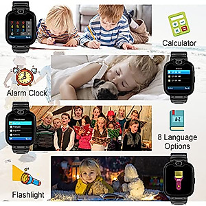 Kids Smart Watch with Camera Games Pedometer Video/Music Player Flashlights Calculator Alarm Clock Children Touch Screen Toy for Boys,Girls Age 4-12(Black)