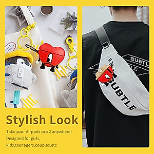 2Pack Cute Airpods Pro 2nd Generation Case Cover, Funny Kawaii Silicone Airpods Pro 2 Case Cute, 3D Bad Bunny Aesthetic Cool Case for AirPods Pro 2 with Keychain for Men Women