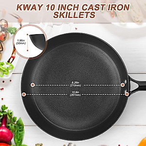 KWAY Cast Iron Skillets, Cast Iron Pan, 10 Inch Frying Pans Nonstick, Less Fat Cooking Pan - Resistant Hot Wooden Handle - Easy to Clean Handy Fry Pan - Camping Indoor and Outdoor Cooking (10 inch)