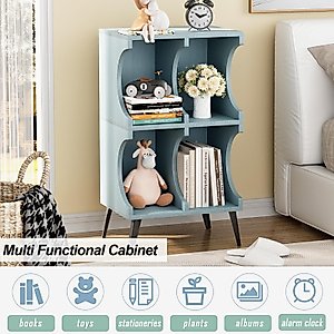 Aenuert Bookcase 4 Cube Bookshelf,Blue Open Cube Small Book Shelf Circle Arc Storage Shelf Display Cabinet Organizer,2 Tiers Modern Wooden Bookcase with Cubby Storage for Living Room,Bedroom,Office