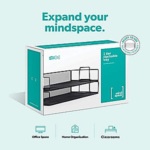 Mindspace 2 Tier Stackable Letter Tray Desk Organizer | Stackable Paper Tray Organizer | The Mesh Collection, Black