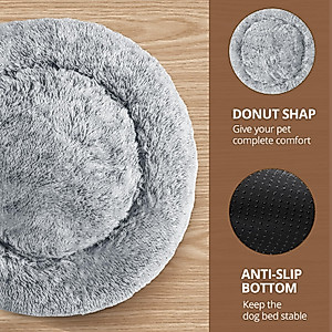 JOLLYVOGUE Donut Dog Bed, Comfort Round Dog Bed, Anti-Anxiety Calming Cuddler Dog & Cat Bed, Fluffy Faux Fur Cushion Bed for Small Medium Dogs and Cats, 20"
