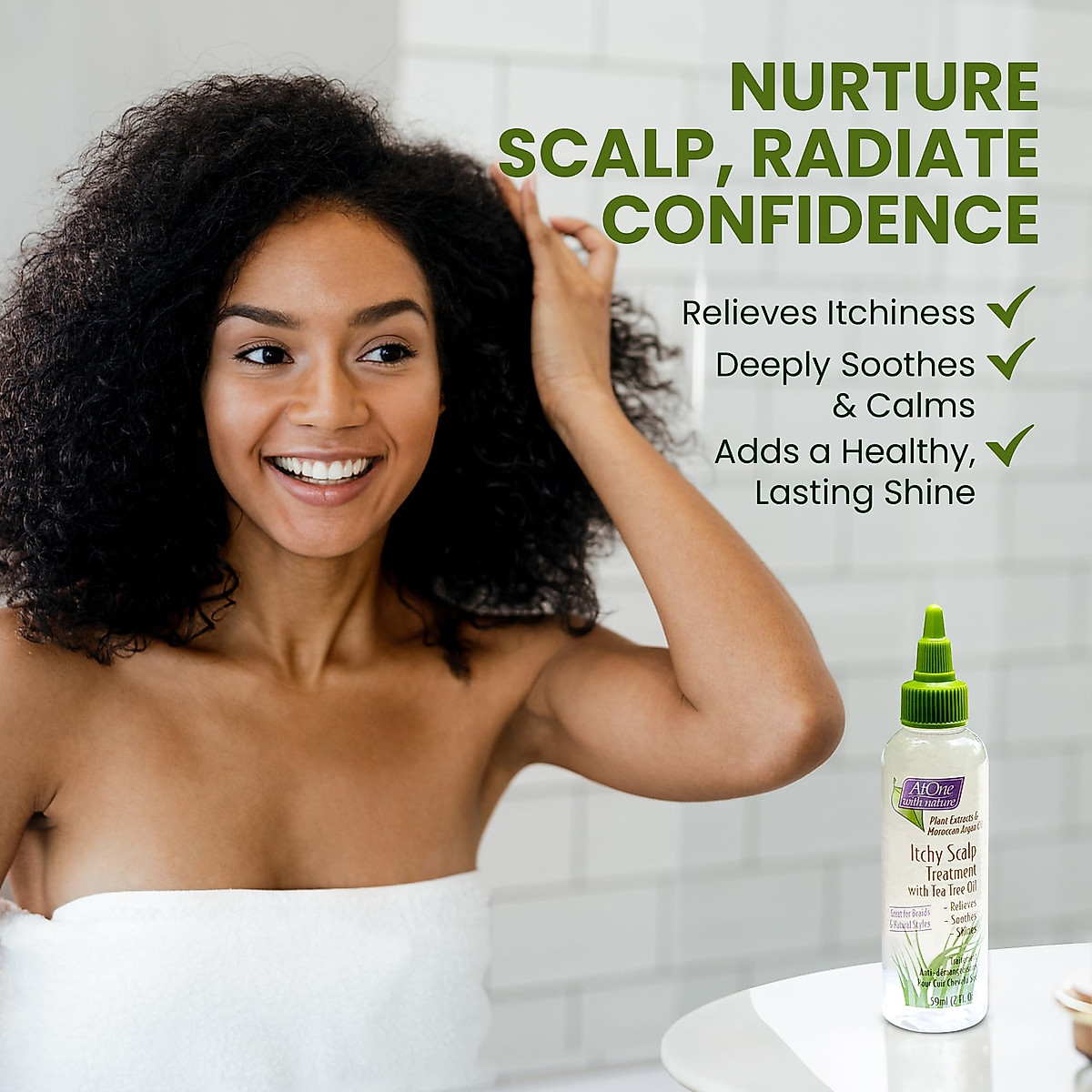 AtOne with Nature Itchy Scalp Treatment with Tea Tree Oil - Cleanses and Soothes, 2 Fl Oz, Infused with Sunflower, Argan, and Almond Oils