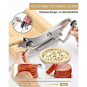 Moongiantgo Biltong Slicer Chinese Medicine Radiused Beef Jerky Cutter, 0-0.5” Adjustable Thickness, Wooden Base Herb Root Cutting Machine for Ginseng Antler Gastrodiae Maca Ganoderma