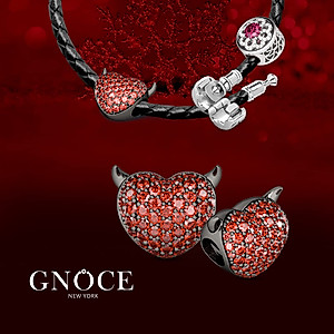 GNOCE Devil‘s Heart Charm Bead 925 Sterling Silver Charms Fits Women's Charm Bracelet/Necklace Jewelry For Birthday Gift
