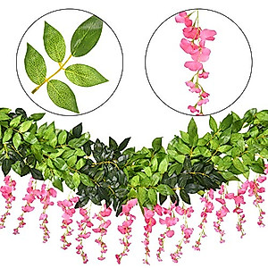 Artflower 4 Pcs Artificial Flowers Wisteria Garland Silk Wisteria Vine Rattan Hanging Flower Greenery Garland with Ivy Leaves for Home Garden Outdoor Wedding Arch Floral Decor, 6.6 Feet (Pink)