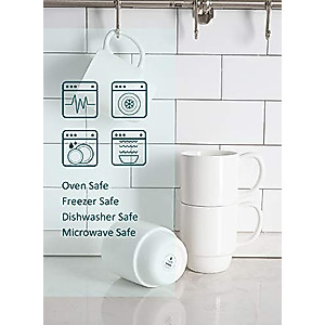 Porcelain Stackable Coffee Mugs Set of 4-16 Ounce Cups with Handle for Hot or Cold Drinks like Cocoa, Milk, Tea or Water - Smooth Ceramic with Modern Design, White