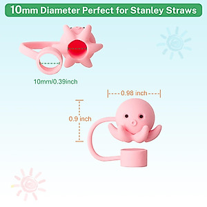 VVAYHUA 6Pcs Straw Covers Cap for Stanley Cup, Cute Animals Straw Topper Compatible with Stanley Cup & Simple Modern, Silicone Straw Tips 0.4in/10mm for Stanley Accessories