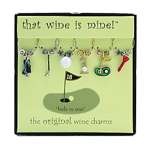 Wine Things 6-Piece Wine Charms/Wine Glass Tags/Drink Markers for Stem Glasses, Wine Tasting Party (Hole In One)