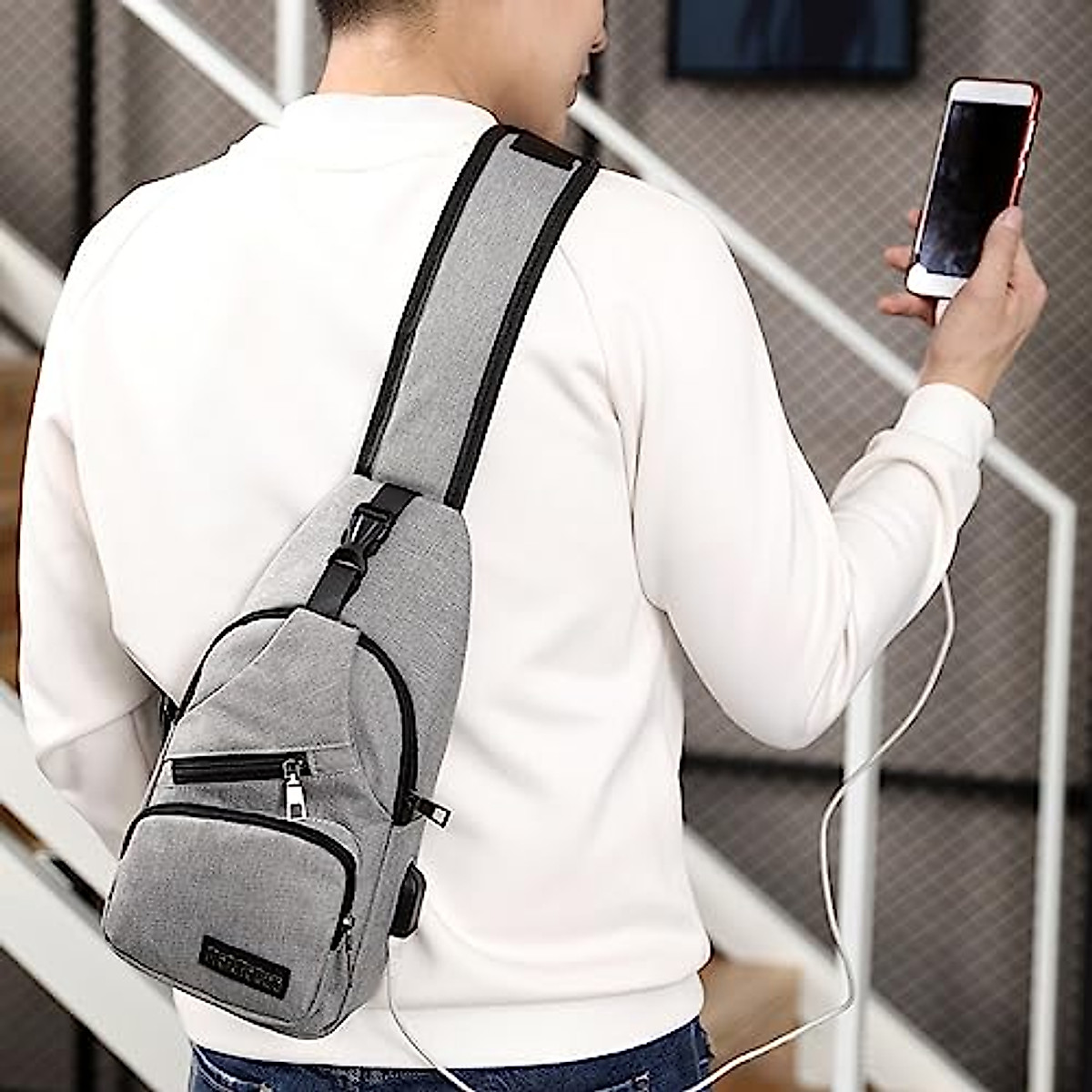 Rvkxad Crossbody Sling Bag - Waterproof Crossbody Backpack Bag with USB Charging Port, Multipurpose Shoulder Travel Hiking Bag (Z1 Gray)