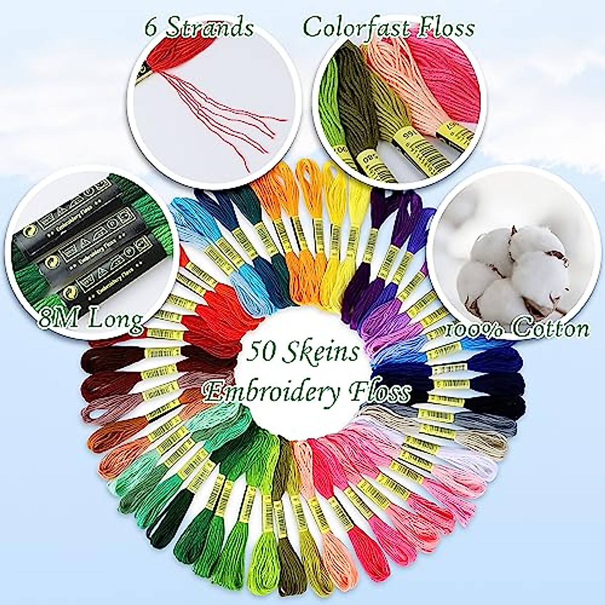 ATDAWN Rainbow Color Embroidery, Cross Stitch Threads, Bracelets, Crafts Floss, 50 Count