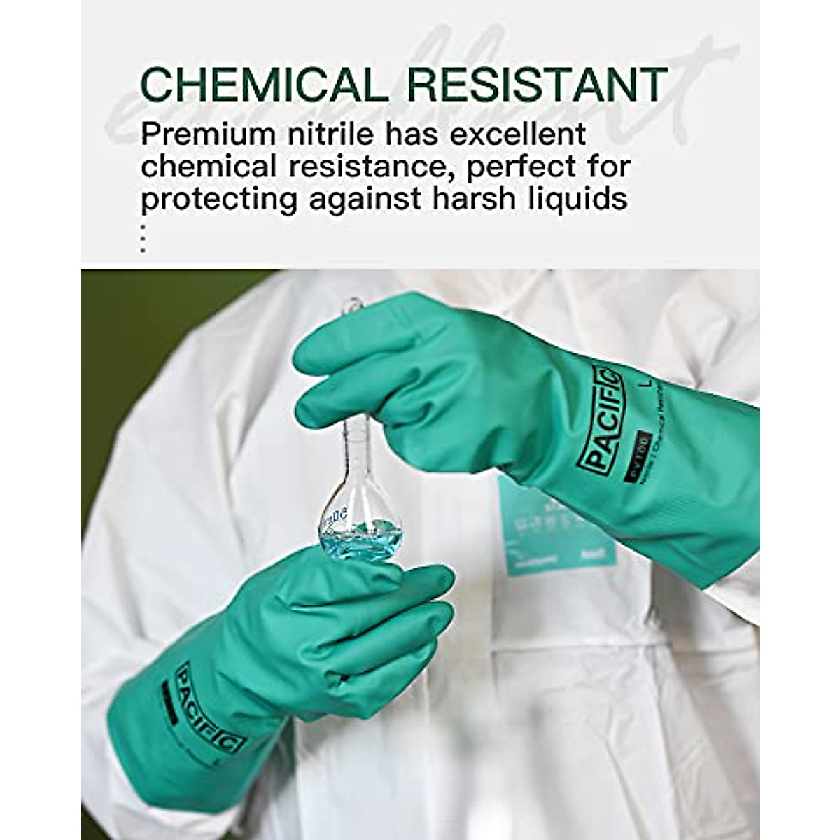 PACIFIC PPE 2 Pairs Nitrile Chemical Resistant Gloves, Flocked, Resist Strong Acid, Alkali, 15 mil, 12.6", X-Large