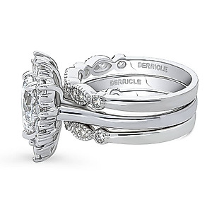 BERRICLE Sterling Silver Halo Wedding Engagement Rings Pear Cut Cubic Zirconia CZ Ring Set for Women, Rhodium Plated Size 8