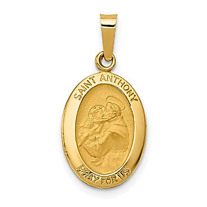Jewelry Stores Network Hollow Saint Anthony Pray For Us Words on Oval Pendant in Real 14k Yellow Gold 16x11mm