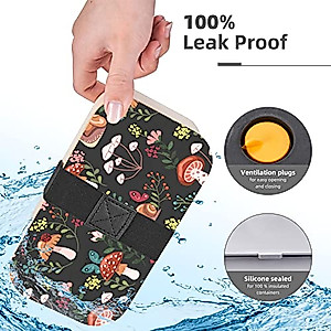 Ykklima Mushroom Snails Butterfly Flower Pattern Bento Lunch Box for Adult Kids, 2 layer Food Containers Leakproof Wooden Lid Utensils for Men Women, Microwave Dishwasher freezer Safe