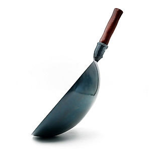 welsteepse Carbon Steel Wok Traditional Hand Hammered Wok,14 Inch,Round Bottom(Roasted Blue)