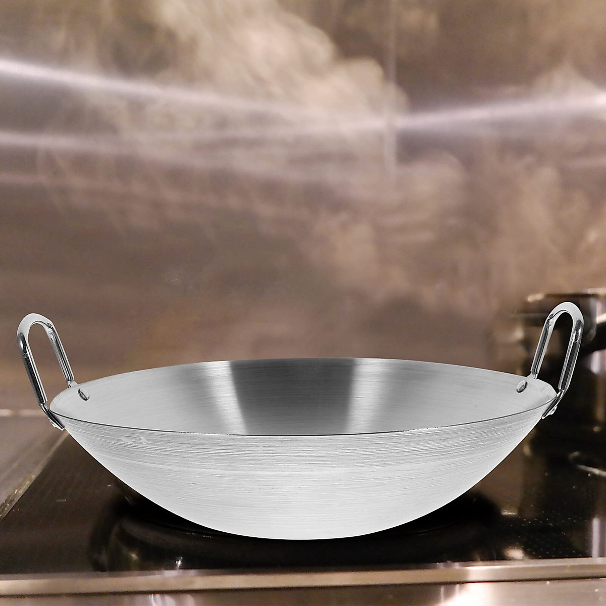 Luxshiny Stainless Steel Wok Non Stick Wok Pan Stainless Steel Pot Wok Skillet Nonstick Steel Skillet Everything Pan Camping Cookware Cooking Pot with Double Handle Gas Cooker Complex Work