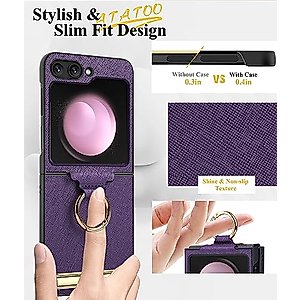 ATATOO for Samsung Galaxy Z Flip 5 Case with Ring & Kickstand & Built-in Screen Protector, Ultra-Thin Case Support Wireless Charging Durable Shockproof Anti-Slip Phone Case for Galaxy Z Flip 5, Purple