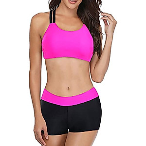 Yonique Tankini Swimsuits for Women 3 Piece Bathing Suits Swim Tank Top with Boy Shorts and Bra Modest Swimwear Pink02 L