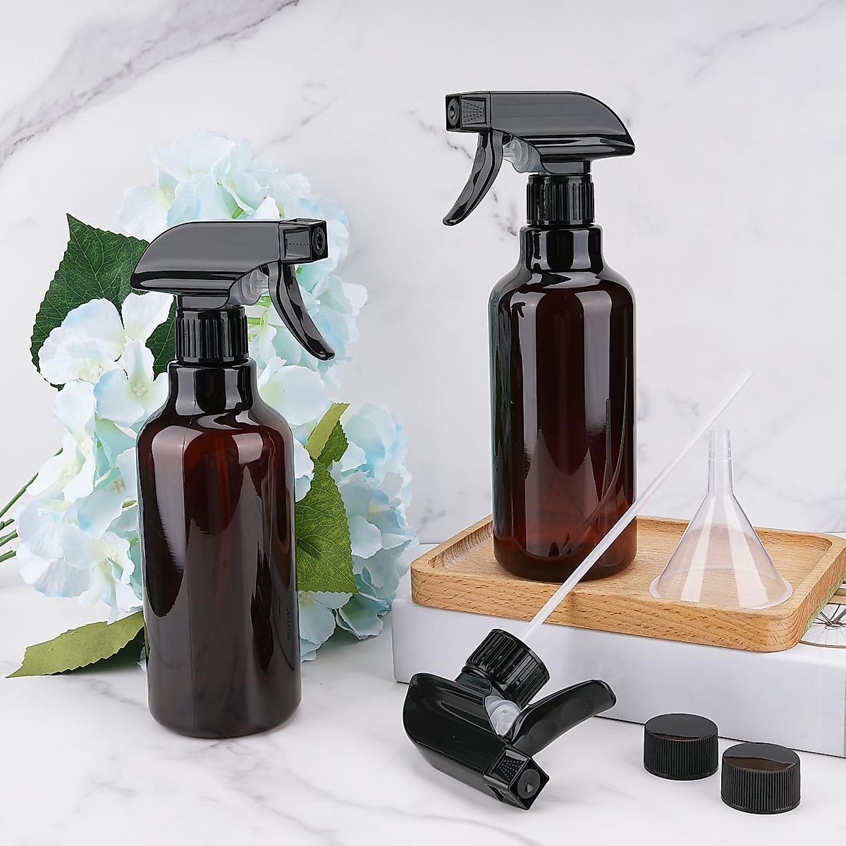 Plastic Spray Bottles Empty Spray Bottle 16.9oz/500ml 2 Pack Heavy Duty Spraying Bottles Mist/Stream Water Bottle for Cleaning Solutions, Essential Oils, Hair, Cooking (Amber)