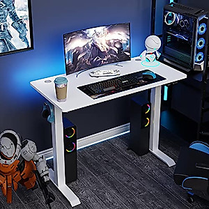 Vongrasig Height Adjustable Electric Standing Desk, 48 x 24 Inches Home Office Stand Up Table Computer Workstation with Splice Table Board & Memory Controller (White Frame + White Desktop)