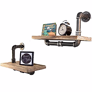 Industrial Pipe Shelf 2 Layer Pipe Design Rustic Wood Ladder Bookshelf DIY Wall Shelving