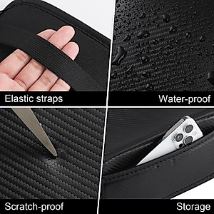 Amiss Auto Center Console Pad, Carbon Fiber PU Leather Armrest Storage Box Cover with Pockets Storage Bag, Car Interior Accessories, Universal Car Armrest Cushion for Most Vehicle, SUV, Truck (Black)