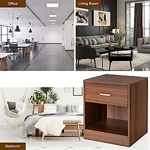 Giantex Walnut Nightstand Set of 2, Farmhouse Bedside Table with Drawer and Open Storage Cabinet, Wood Night Stand, 2-Tier Sofa Side Table for Bedroom Office, Walnut