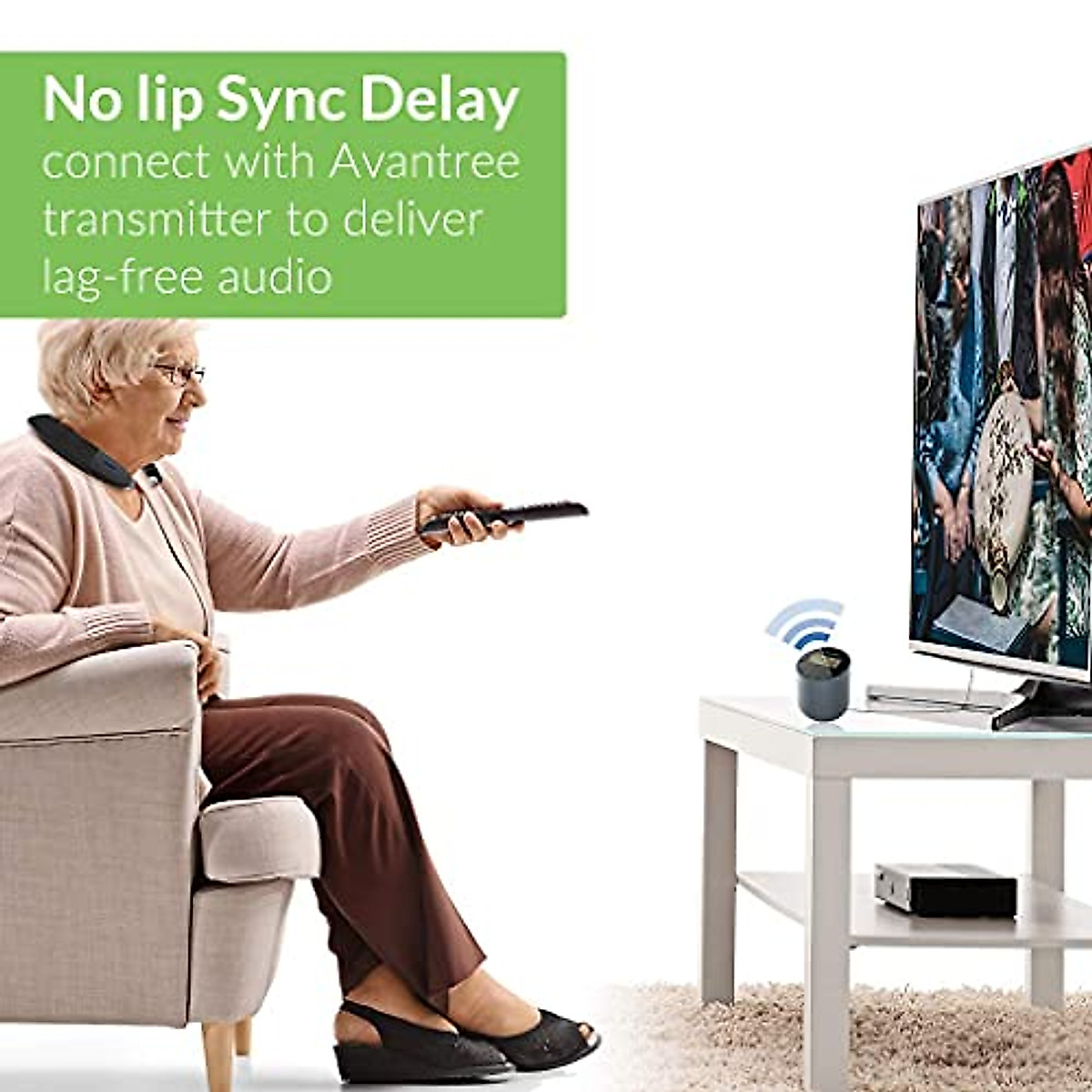 Avantree Orbit & Torus, New Bluetooth 5.0 Audio TV Wireless Transmitter w/LCD Display and Wearable Wireless Speaker with Retractable Earbuds aptX HD 3D Surround Stereo for TV
