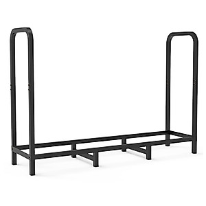 Tikimilor 4ft Firewood Rack Holder, Adjustable Heavy Duty Fire Log Stacker Stand for Fireplace, Outdoor Indoor Metal Wood Pile Storage Organizer, Patio Logs Stand tool, Black