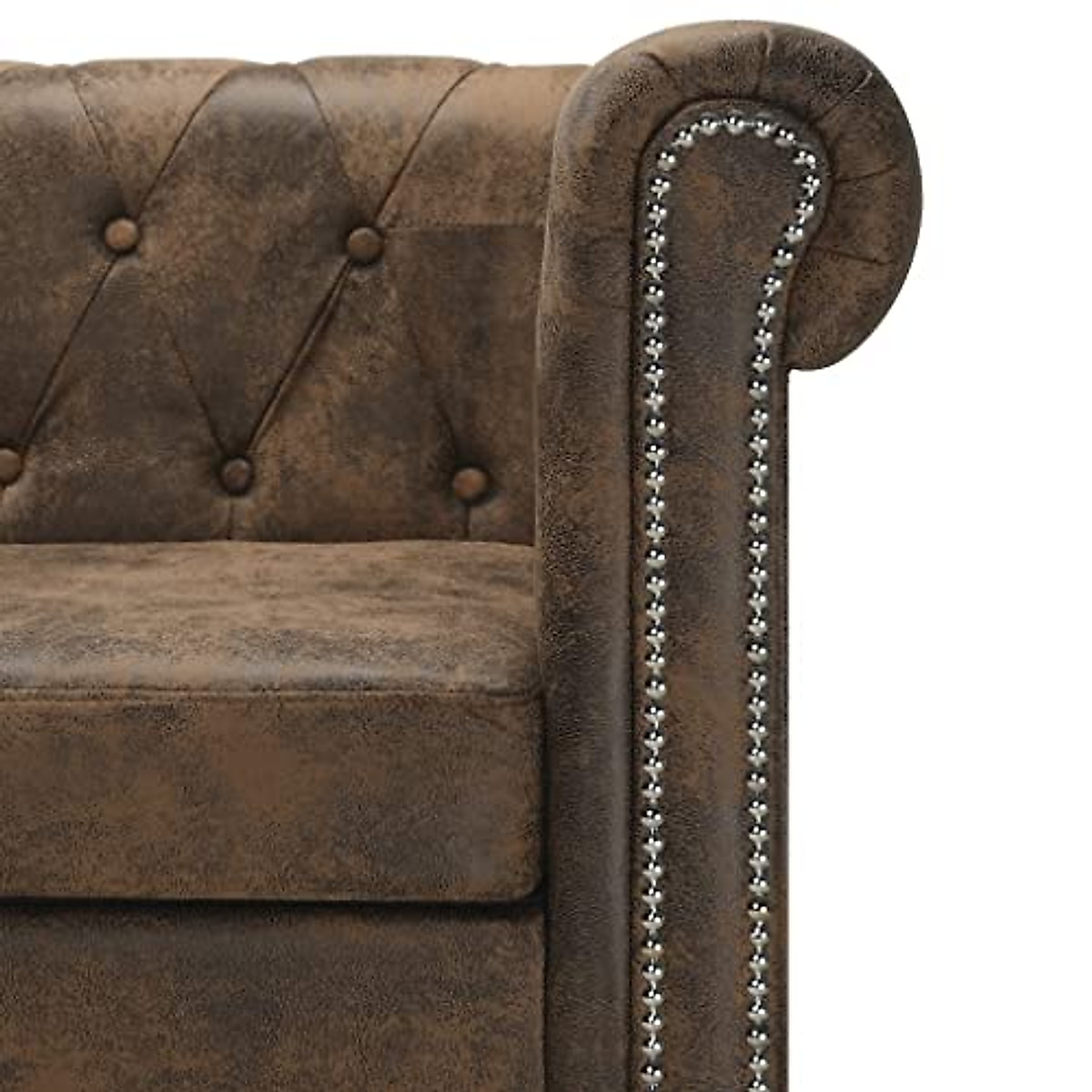 vidaXL Chesterfield L-Shaped Sofa with Pouf, Artificial Leather Upholstery, Easy to Assemble, Brown