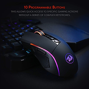 Redragon K585-BA One-Handed RGB Gaming Keyboard and M721-Pro RGB Mouse Combo, 32,000DPI, 10 Programmable Buttons, RGB LED Backlit Keyboard Mouse Set for PC, Laptop, Computer, Blue Switch