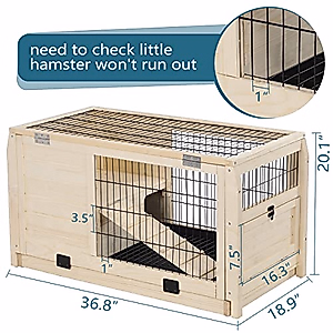 Guinea Pig Cage Hamster Cages Wooden Indoor Ferret Cage with Hideout, Leak Proof Plastic Tray & Openable Top, 2 Levels Small Animal Cage for Chinchilla, Hedgehogs, Squirrel, Gerbils1