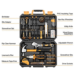 DEKOPRO 100 Piece Home Repair Tool Set,General Household Hand Tool Kit with Plastic Tool Box Storage