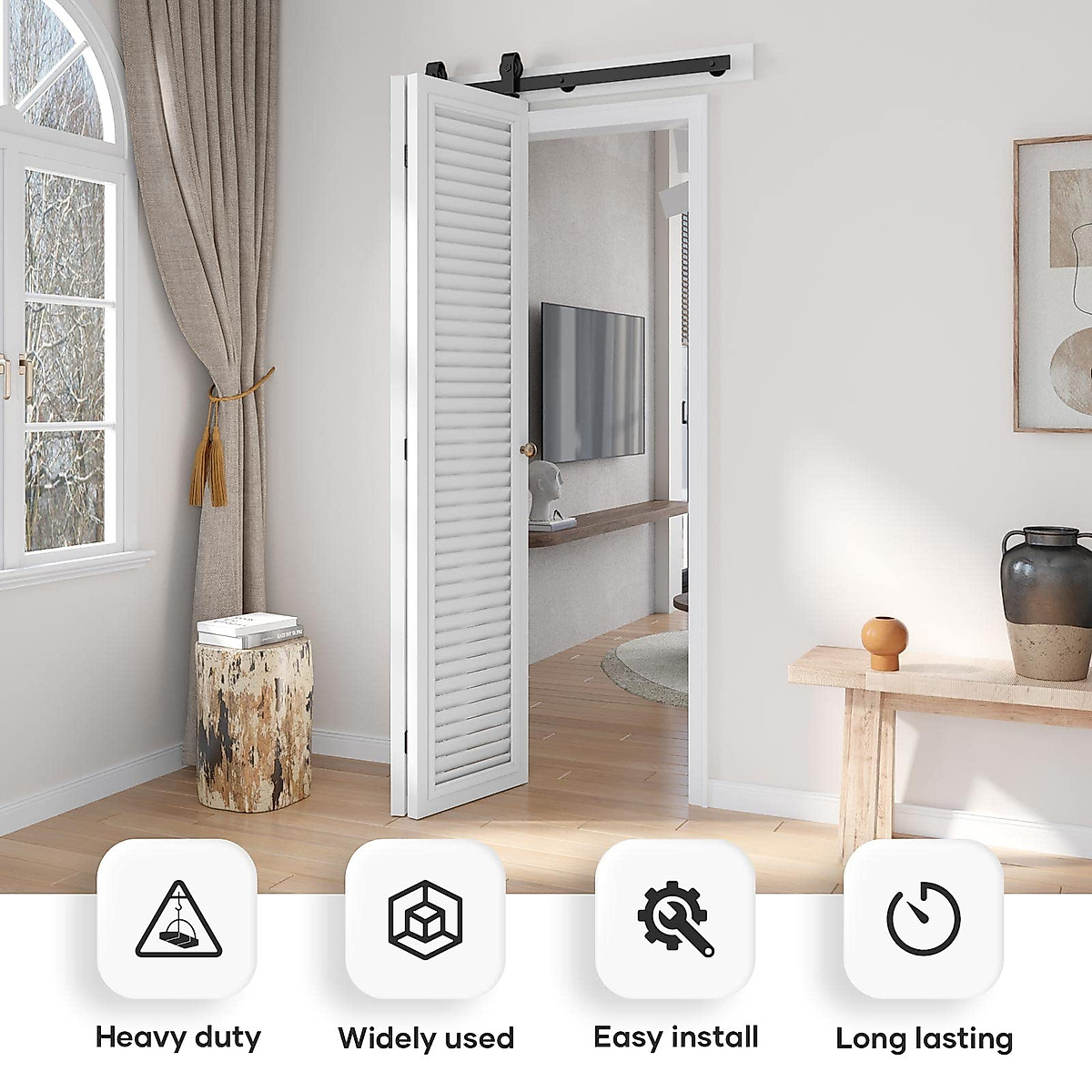 EaseLife 30" Bi-folding Sliding Barn Door Hardware Track Kit for 2 Closet Door,Top Mount Roller,Heavy Duty,Slide Smoothly Quietly,Easy Install,Black,No Door (Track Length 34" for Double 15" Wide Door)