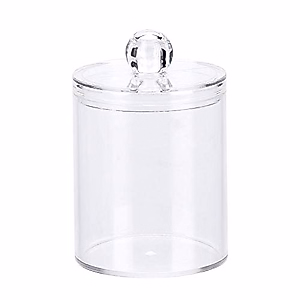 Acrylic Cotton Ball Holder with Lid, Round Cotton Bud Case Acrylic Cotton Swab Holder Storage Container Organizer,Bathroom Containers Dispenser for Organizing Cotton Swab, Cotton Pads, Makeup