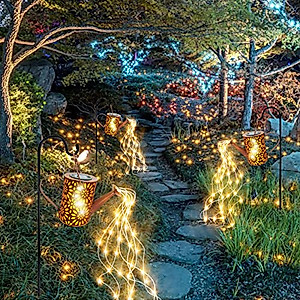 Watering Solar Can Lights Outdoor Waterproof Powered, Large Solar Outdoor Light with Cascading Lights, Solar Lantern Garden Lights with Shepherds Hook for Patio Yard Pathway Mother's Day Gifts