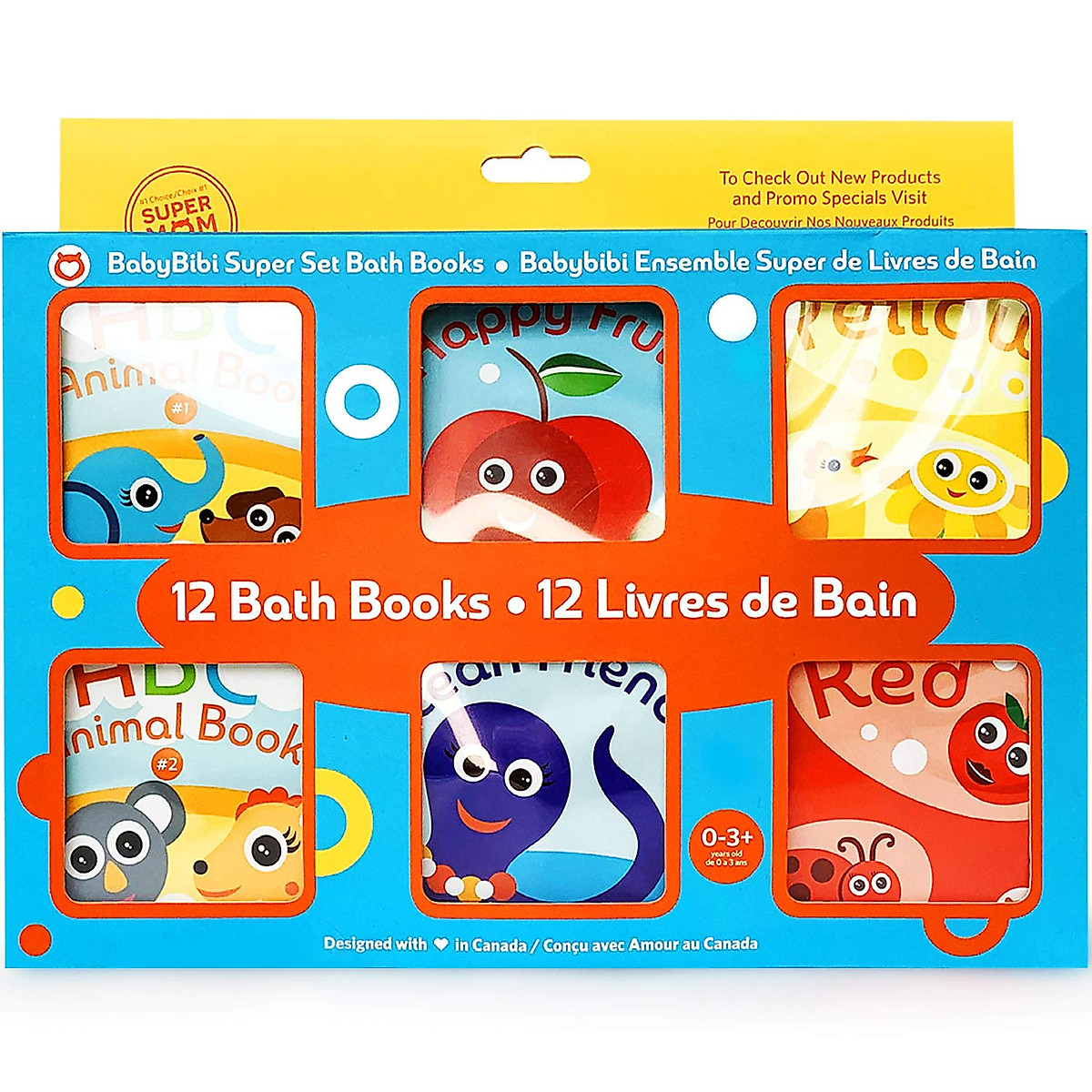 Super Bath Book Set of 12 (Fruits, Ocean Friends, ABC, Numbers Books; Color Recognition Bath Books Including Yellow, Green, Red and Blue Color Topics, ABC Animal Bath Books.