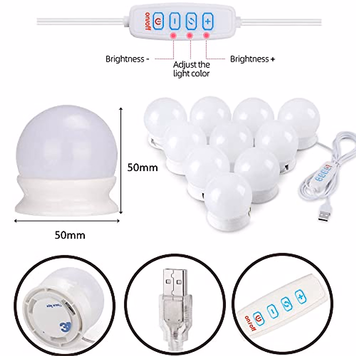 JBLCC Makeup Vanity Table with Lighted Mirror,Makeup Vanity with Power Outlet and Drawers, Storage Shelves, Vanity Desk for Woman Girls, White (5951USB)