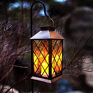 Solar Outdoor Lantern, Garden Hanging Waterproof Lanterns PVC Upgrade 3 LED Flickering Flameless Candle Decorative Lights for Garden (Grid Candle)
