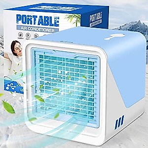 Portable Air Conditioner, 3-IN-Evaporative Air Conditioner in 3 Speed, USB Personal Mini Air Cooler with LED Light for Bedroom, Office, Living Room & More