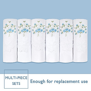 Selected Hanky Women's Cotton Handkerchiefs Flower Embroidered with Lace, Ladies Hankies 6 Pcs - Blue Floral
